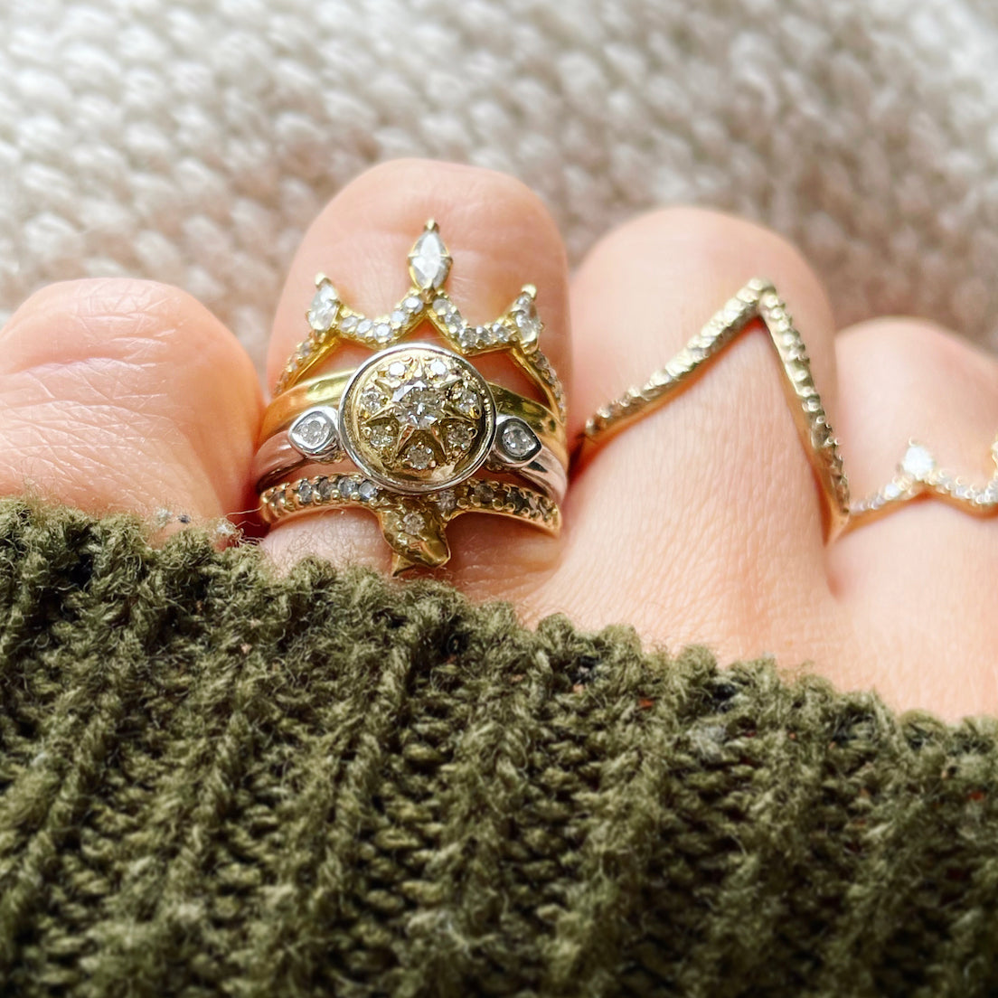 Artistic Engagement & Wedding Rings with Edge from Designer Karen Karch